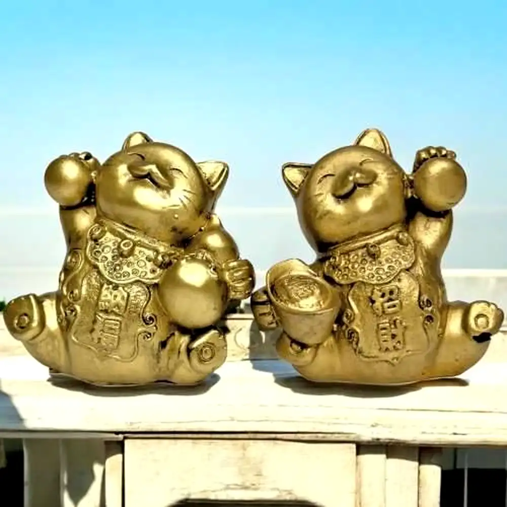 2 Pisici Maneki Feng Shui, obiect decor casa sau birou, set pentru bani ...