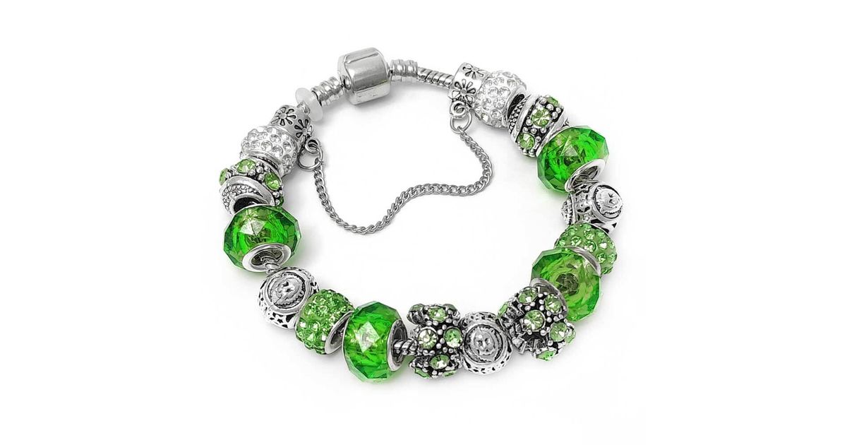 Bratara zodia Leu tip Pandora, suflata cu argint cu strasuri montate in ...